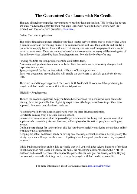 The Guaranteed Car Loans with No Credit