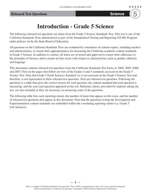 Grade 5 Science RTQ - Standardized Testing and Reporting (CA ...