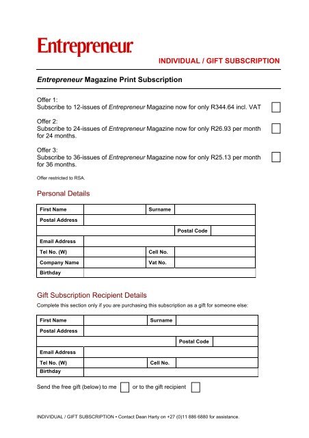 to download the subscription form. - Entrepreneur Magazine