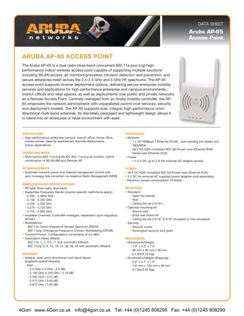 Aruba AP65 Datasheet - 4Gon