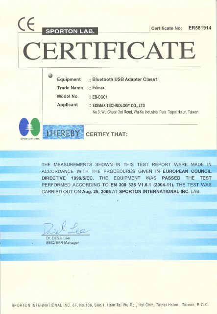 CE Radio TEST REPORT - Edimax