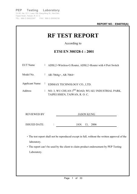 RF TEST REPORT - Edimax