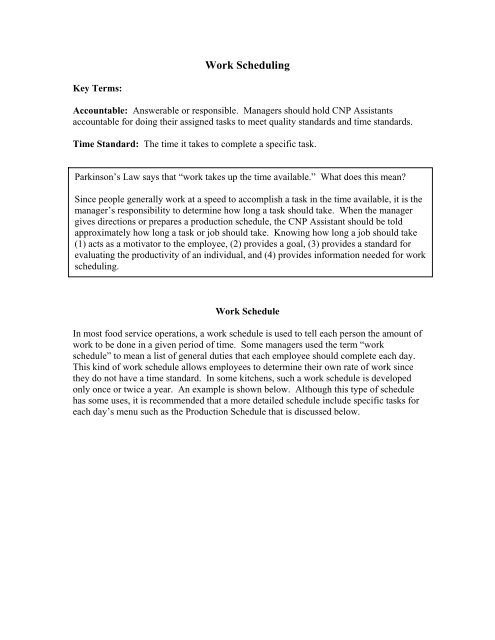 Work Scheduling - Child Nutrition Program