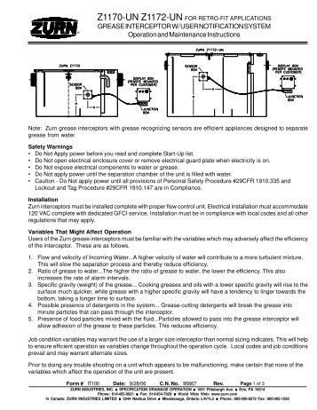 Z1186 AND Z1188 OIL INTERCEPTORS - Zurn