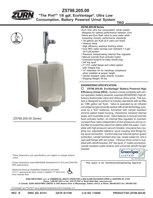 Z5798.205.00 - Zurn