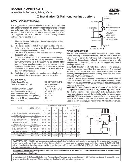 Install Instructions - Zurn