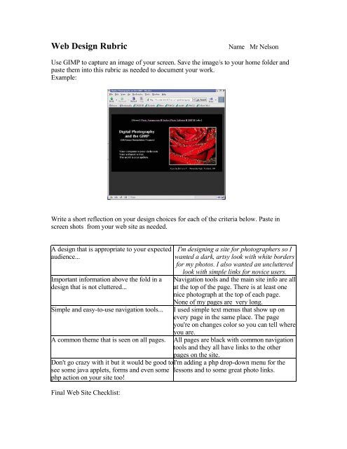 Web Design Rubric