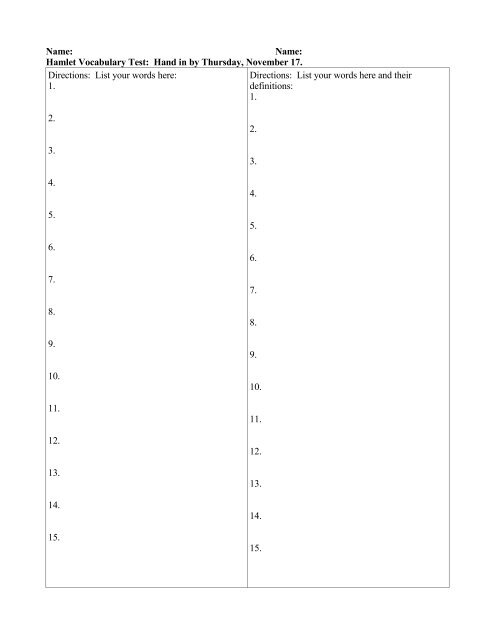 vocabulary test form