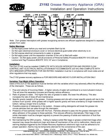 Z1186 AND Z1188 OIL INTERCEPTORS - Zurn