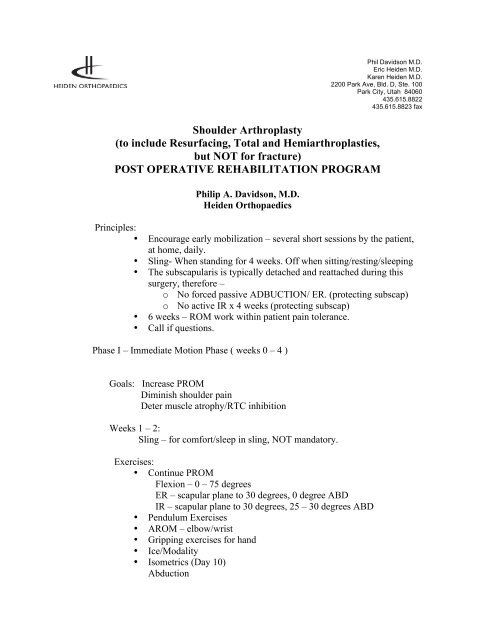 Shoulder Arthroplasty- Resurfacing, Hemi and Total - Heiden ...