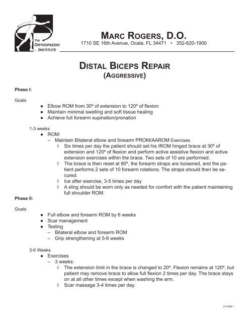 Distal Biceps Tendon Repair (Aggressive)