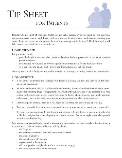 Patient Tip Sheet (PDF)