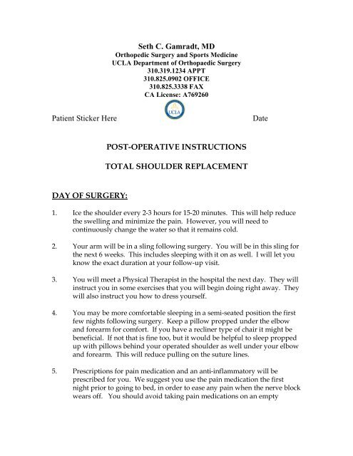 Post-Op Instructions (PDF) - UCLA Orthopaedic Surgery