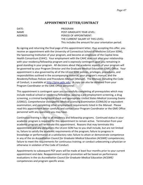 Sample Contract - Residency and Fellowship Programs