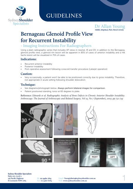Bernageau Glenoid Profile View for Recurrent Instability - Sydney ...