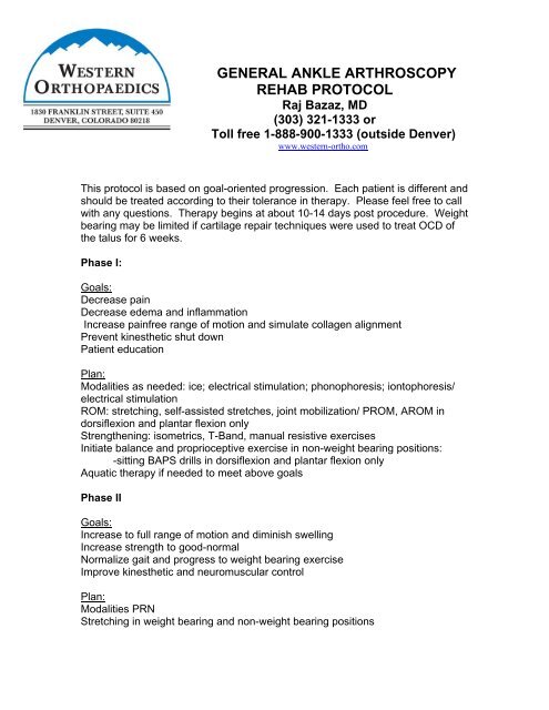 GENERAL ANKLE ARTHROSCOPY REHAB PROTOCOL â Western