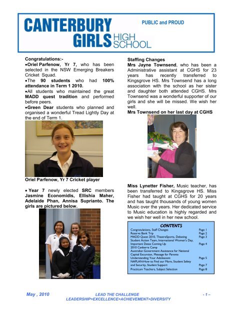May 2010 - Canterbury Girls High School