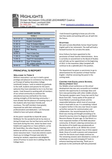 HIGHLIGHTS - Sydney Secondary College Leichhardt Campus