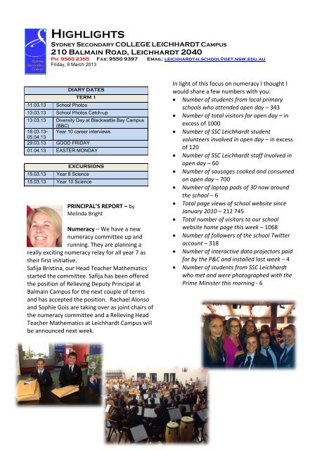 HIGHLIGHTS - Sydney Secondary College Leichhardt Campus