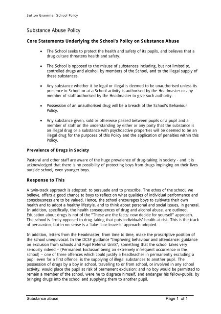 Substance Abuse Policy - Sutton Grammar School