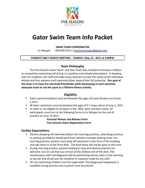 Gator Swim Team Info Packet - Five Seasons Sports Club