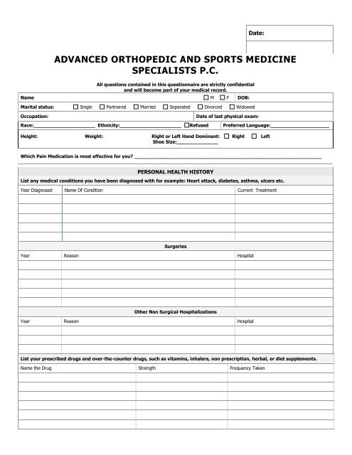 Health History Form - Advanced Orthopedics Denver