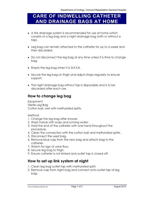 Care of Indwelling Catheter