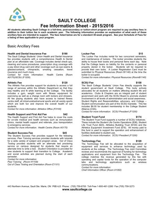 Ancillary Fee Information Sheet - Sault College