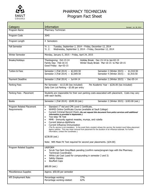 PHARMACY TECHNICIAN Program Fact Sheet - Sault College