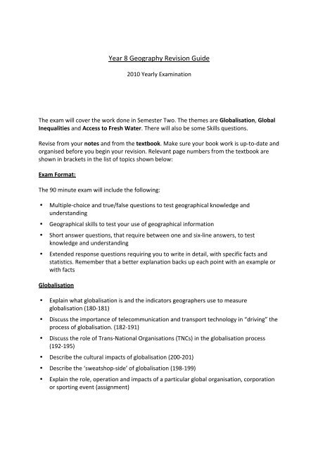 Year 8 Geography Revision Guide