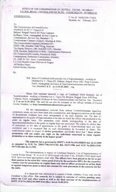 seniority list of superintendent, central excise & customs, mumbai ...