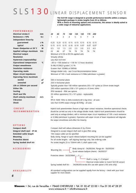 SLS 130 LINEAR DISPLACEMENT SENSOR - Wimesure