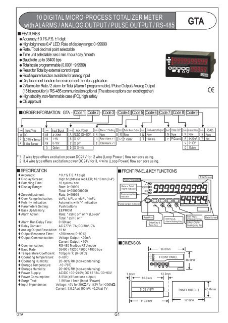 10 DIGITAL MICRO-PROCESS TOTALIZER METER with ALARMS ...