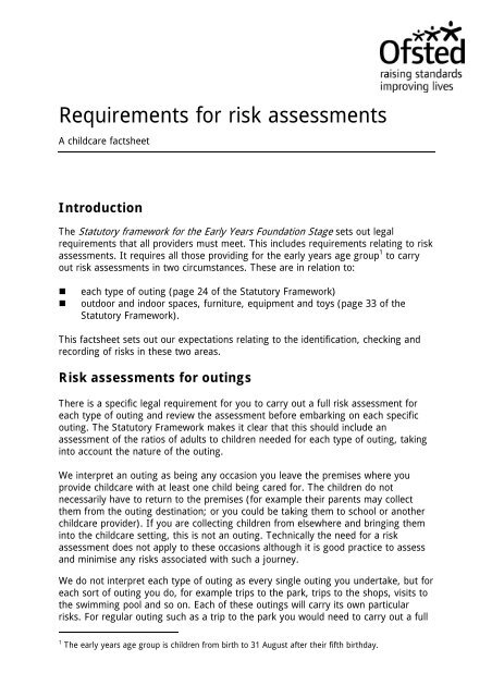 Requirements for risk assessments