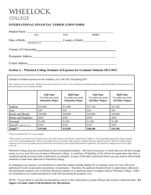 INTERNATIONAL FINANCIAL VERIFICATION FORM Student Name ...