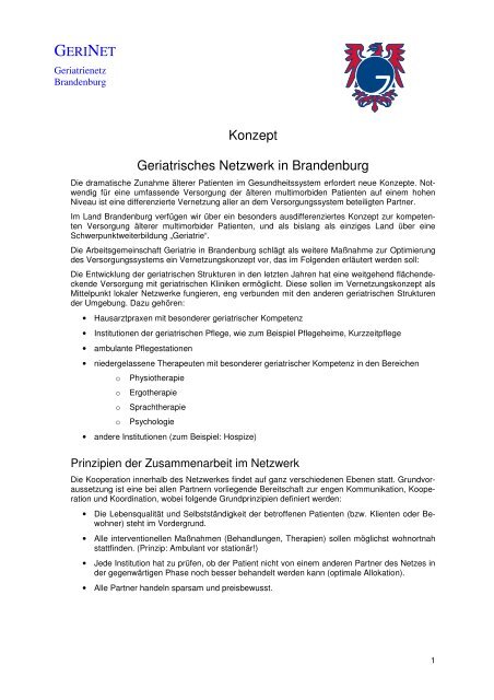 Konzept des GeriNet - Geriatrische Akademie Brandenburg