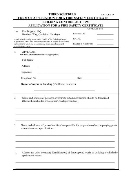 Fire Safety Certificate Application (PDF-51 kb) - Mayo County Council