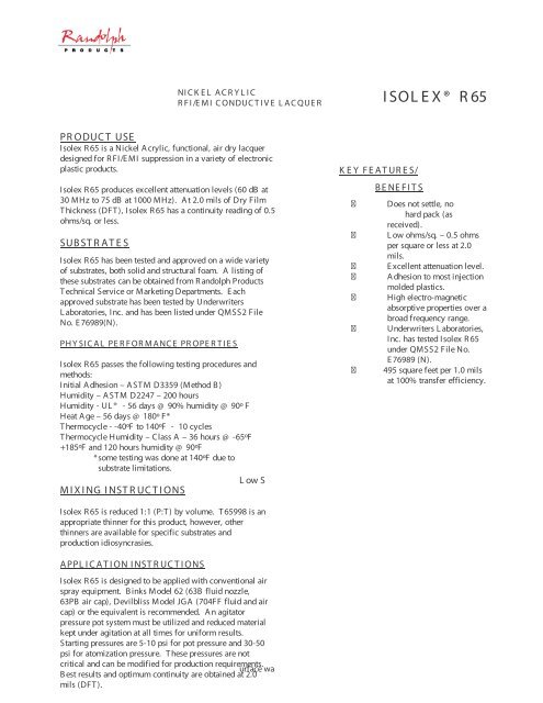 Randolph Isolex R65 - Central Coating