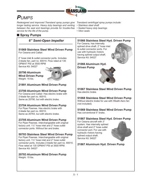 Spray Pumps 6â Semi-Open Impeller - Transland