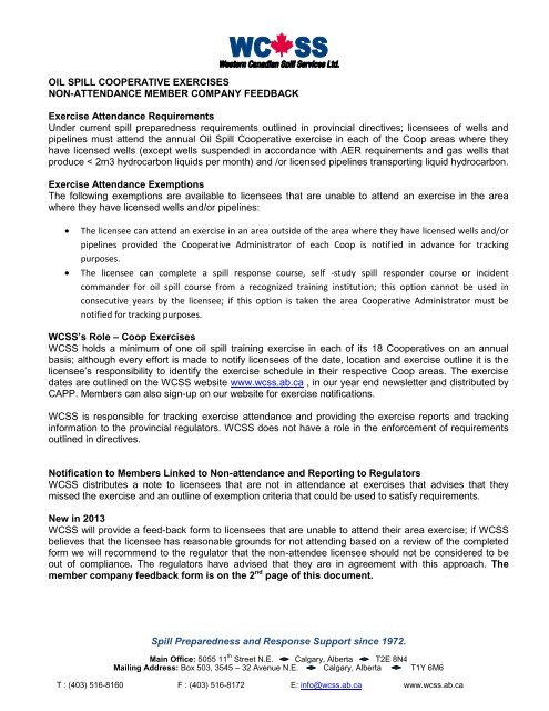 Exercise Non-Attendance Feedback Form - WCSS