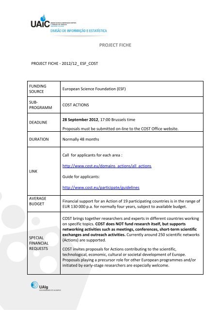 PROJECT FICHE - CIMA