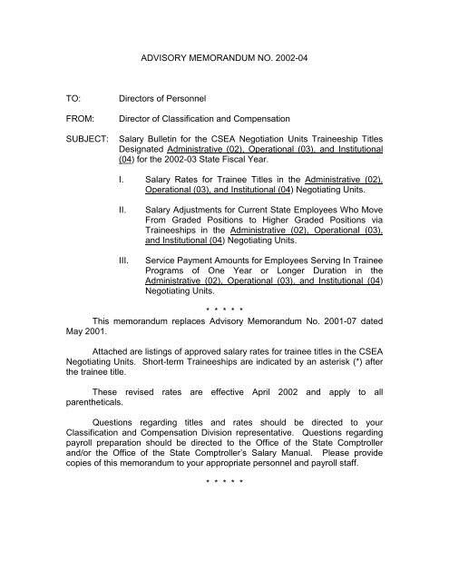 ADVISORY MEMORANDUM NO. 2002-04 TO - Department of Civil ...