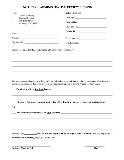 Administrative Review Form - City of Monterey