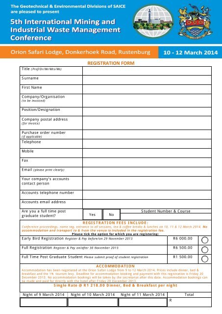 Interactive Registration Form - RCA Conference Organisers