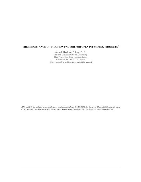 the importance of dilution factor for open pit mining ... - SRK Consulting