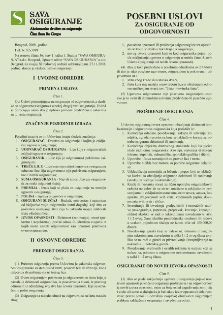 POSEBNI USLOVI - Sava Osiguranje