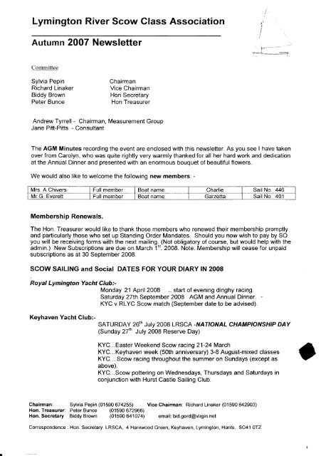 Lymington River Scow Class Association Autumn 2407 Newsletter