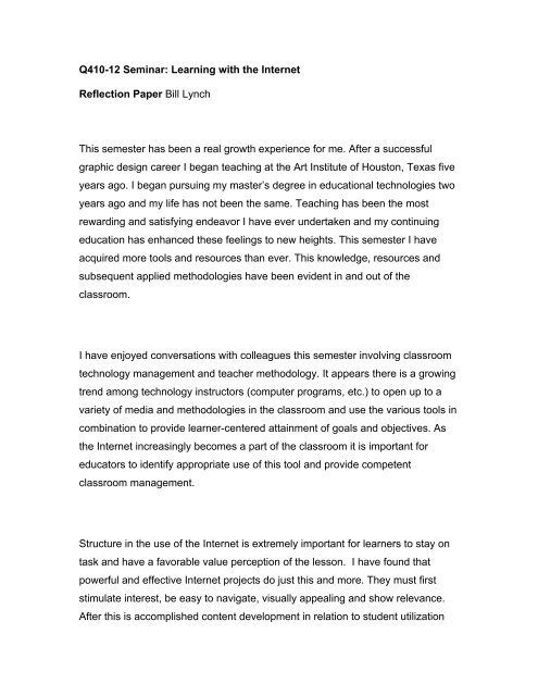 Reflection Paper - Bill Lynch's Master Portfolio