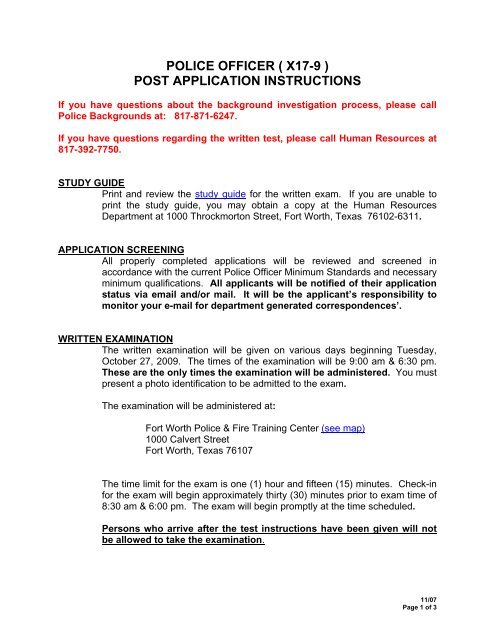 POLICE TRAINEE EXAMINATION INFORMATION - City of Fort Worth