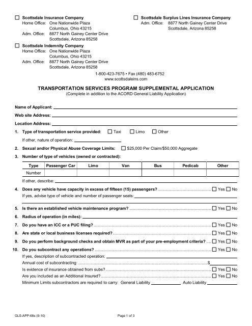 transportation services program supplemental application